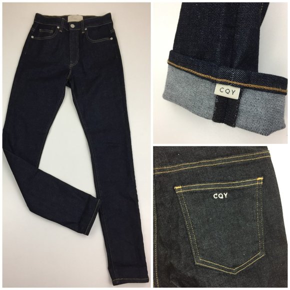 Cqy | Jeans | Cqy Dark Wash High Rise Waist 5 Pocket Logo Hardware Slim ...
